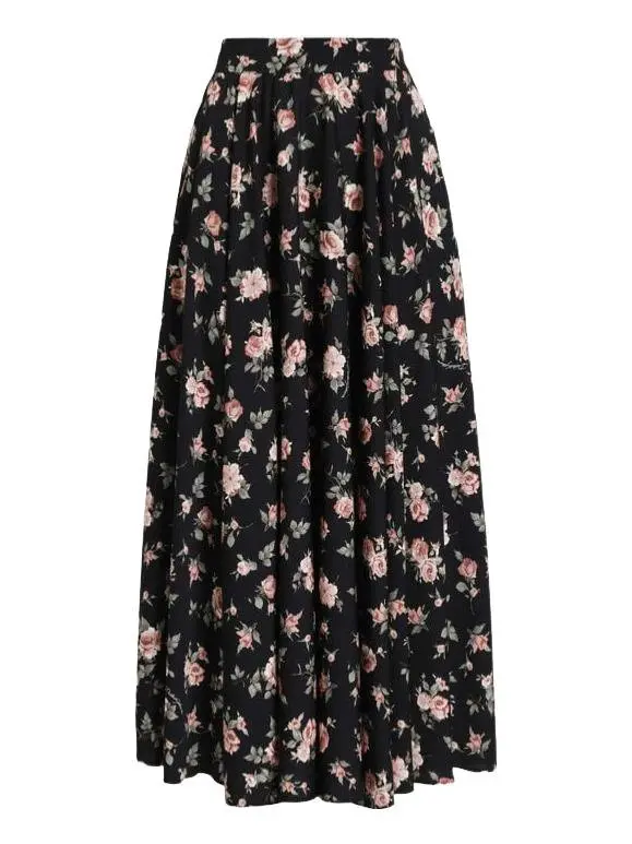 Dolce & Gabbana Floral Print Midi Skirt - Black