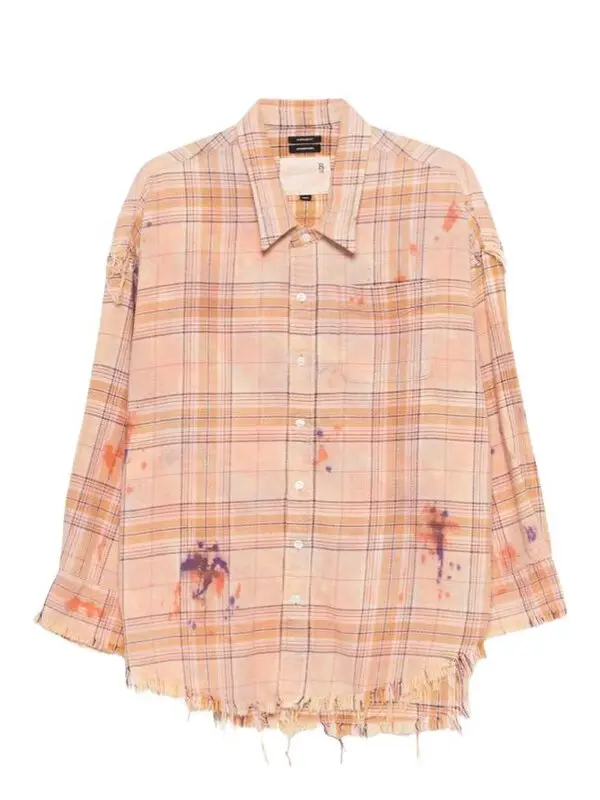 R13 Plaid Distressed Shirt - Nude