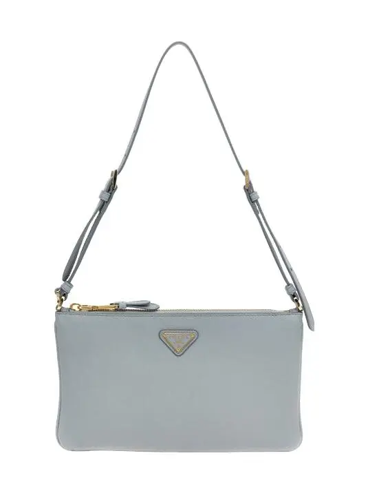 Prada Leather Pouch With Enamel Logo - Light Blue