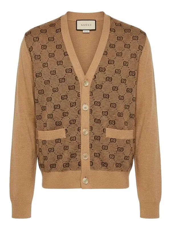 Gucci Allover Gg Printed V-neck Cardigan - Nude