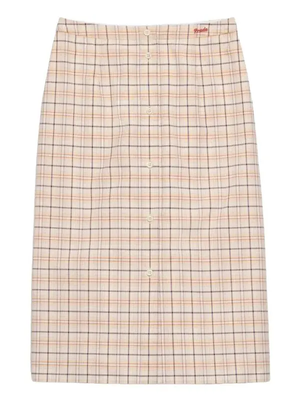 Prada Checked Cotton Poplin Pencil Skirt - Nude