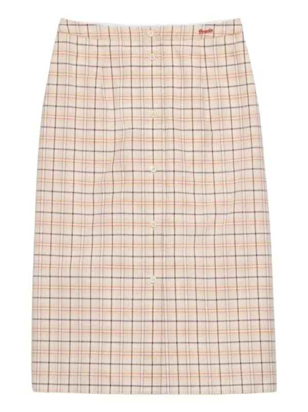 Prada Checked Cotton Poplin Pencil Skirt - Nude