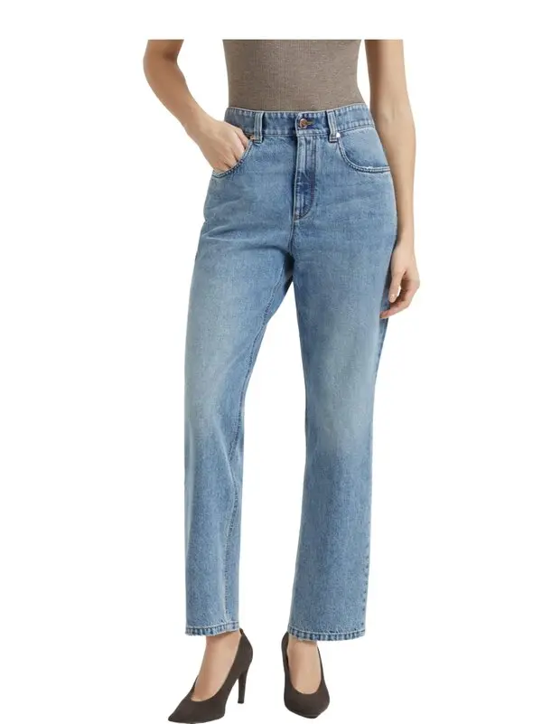 Brunello Cucinelli Logo Patch Straight-leg Jeans - Blue