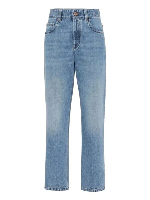 Brunello Cucinelli Logo Patch Straight-leg Jeans - Blue