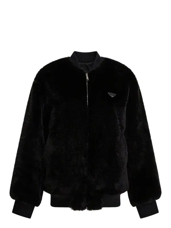 Prada Logo Plaque Reversible Bomber Jacket - Black