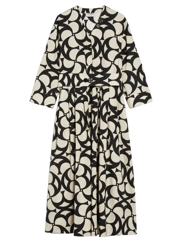 Max Mara Printed Cotton V-neck Long Sleeve Shirt Dress - Multi-color