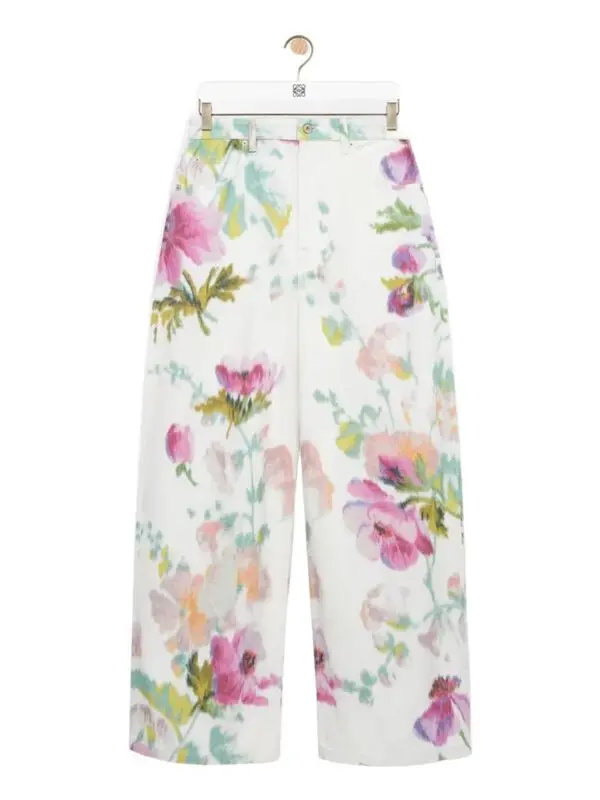 Loewe Floral Print Wide Leg Jeans - White/pink