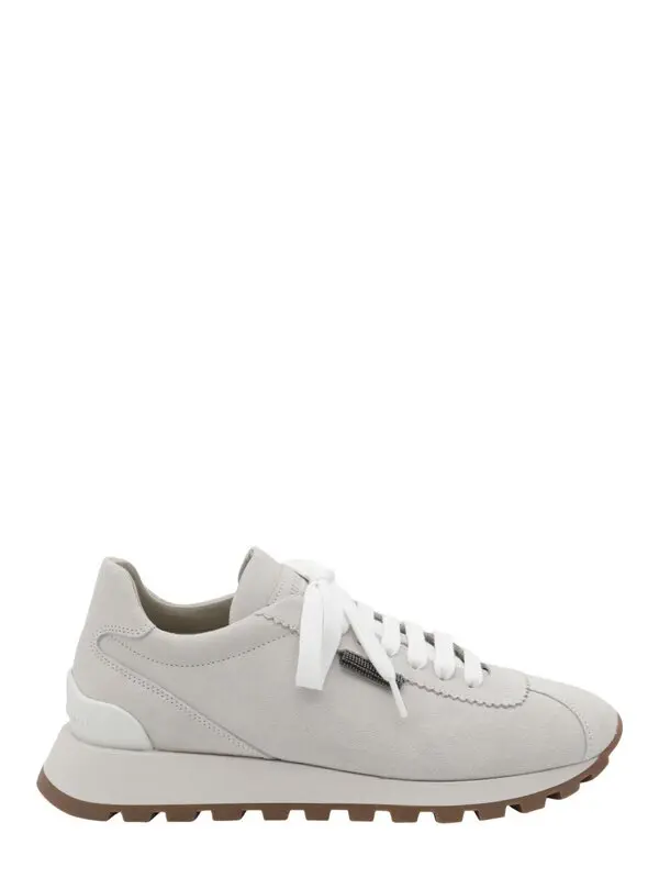 Brunello Cucinelli Round-toe Lace-up Quilted Trainers - Gray