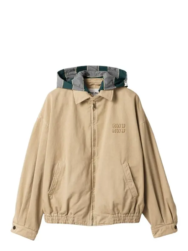 Miu Miu Gabardine Blouson Jacket With Detachable Hood - Nude