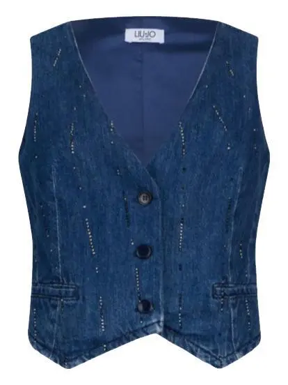 Liu Jo Rhinestone Embellished Denim Vest - Dark Blue Denim