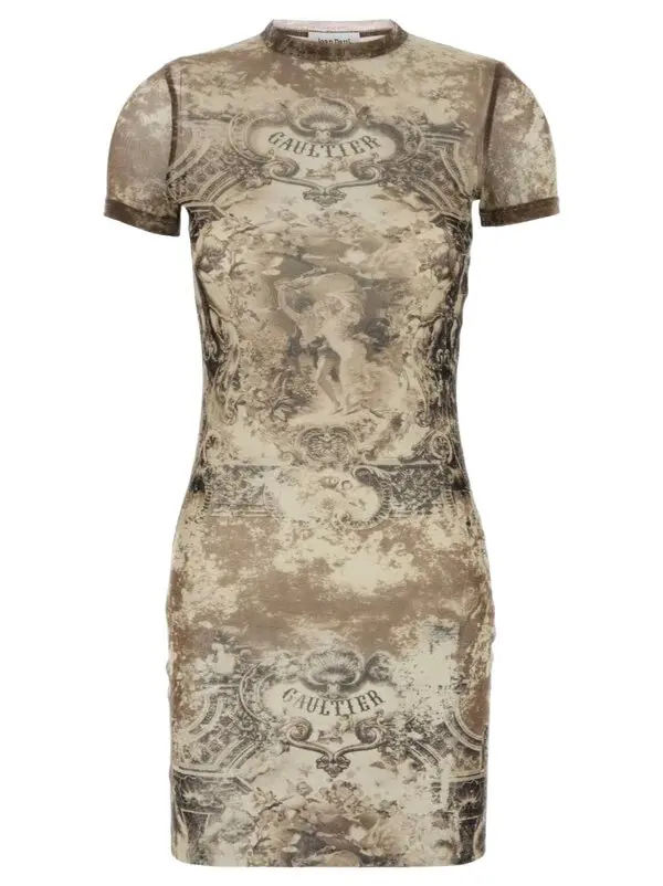 JEAN PAUL GAULTIER Short Sleeve All Over Print Dress - Nude