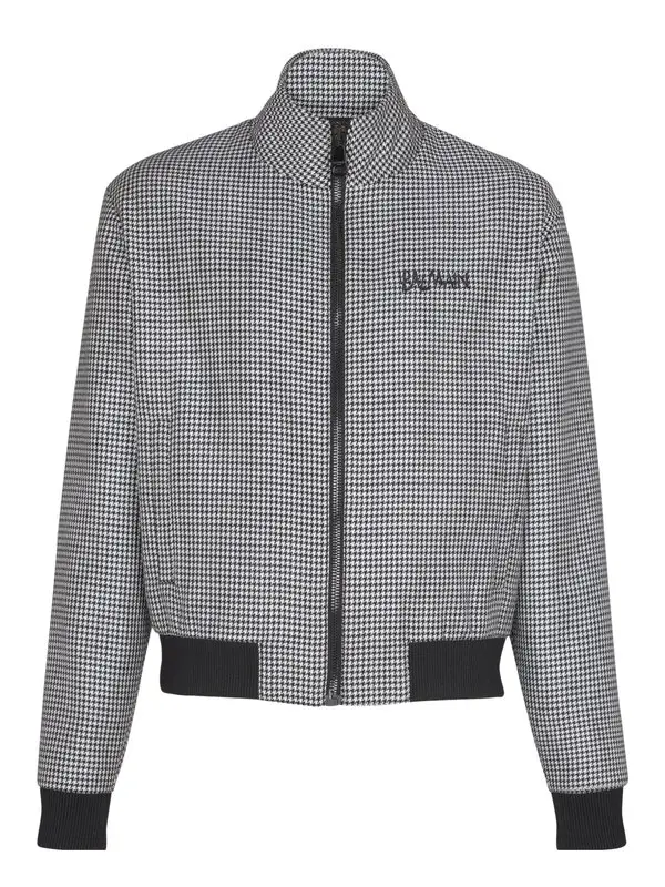 Balmain Houndstooth Wool Jacket With High Neck - Black
