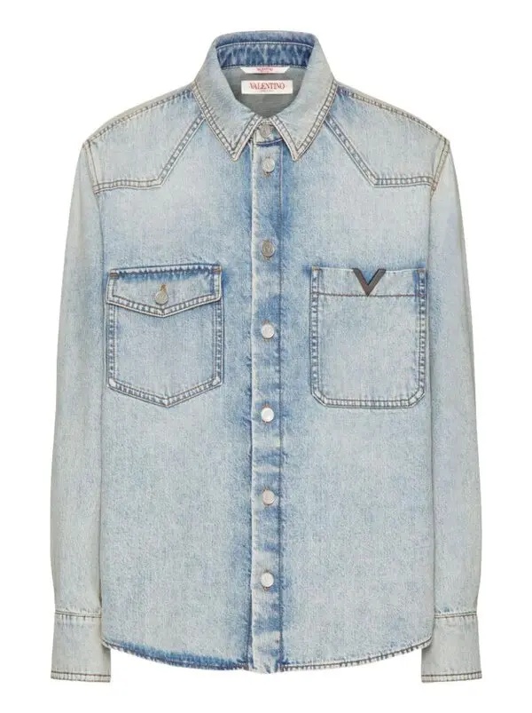 Valentino Garavani Logo Plaque Long-sleeved Denim Shirt - No