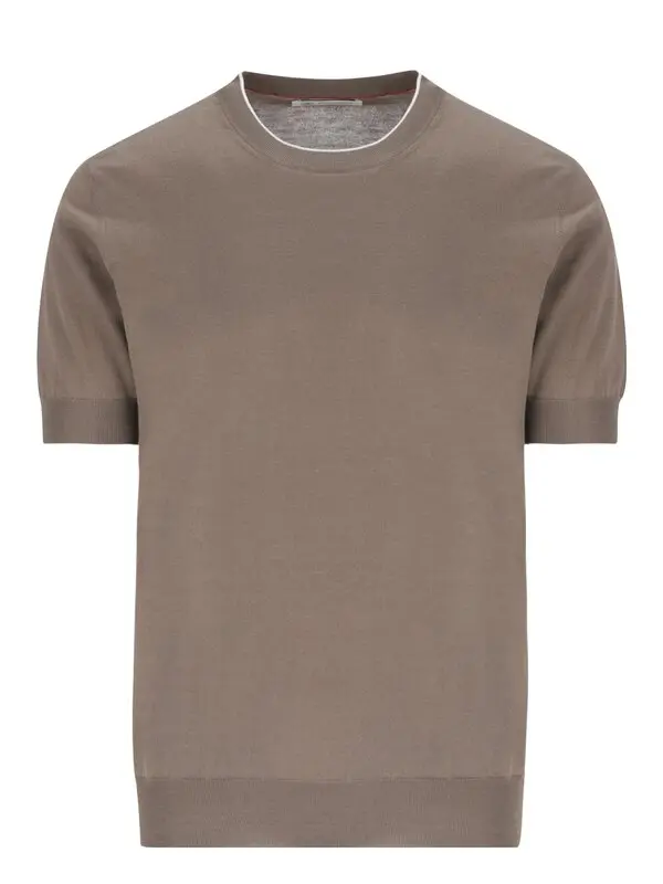 Brunello Cucinelli Short Sleeve Ribbed Crew Neck Jumper - Gray
