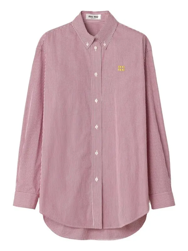 Miu Miu Striped Logo Embroidered Shirt - Pink