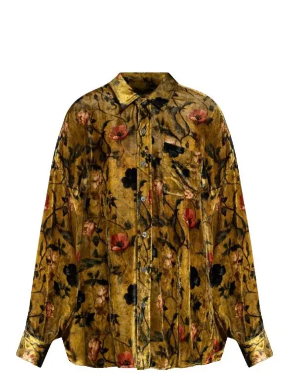 R13 Floral Velvet Shirt - Brown