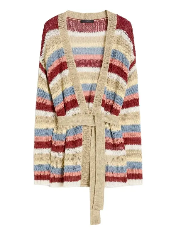 Max Mara Striped Pattern Belted Cardigan - Cherry Red