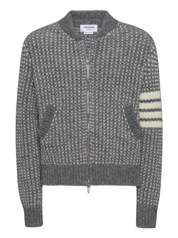 Thom Browne 4-bar Chunky-knit Bomber Jacket - Grey