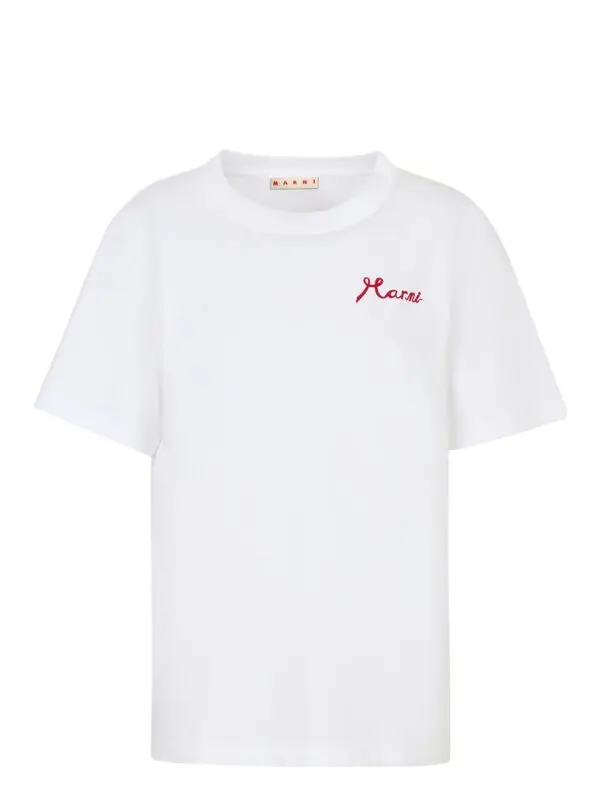 Marni Logo Printed Short Sleeved Crewneck T-shirt - Lilywhite