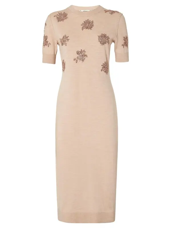 Fendi Wool Dress With Floral Embroidery And Sequins - Pink