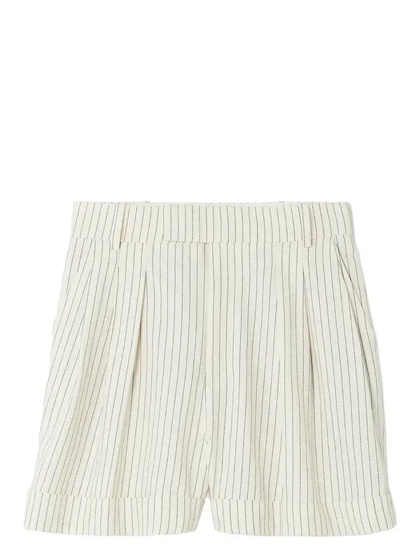 FRAME Striped High-waist Pleated Shorts - White