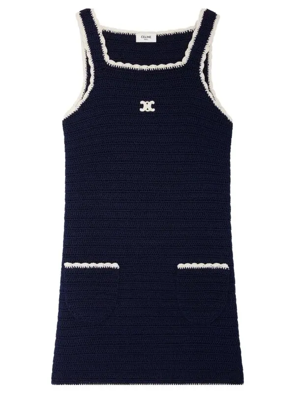 Celine Mini Dress In Crocheted Cotton - Navy Blue/hazel