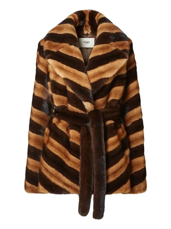 Fendi Chevron Mink Jacket - Brown