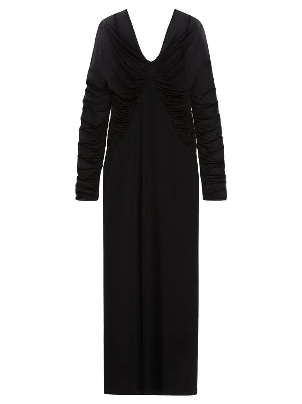 Max Mara Long Flowy Jersey Dress With Tulle Sleeve Detail - Black