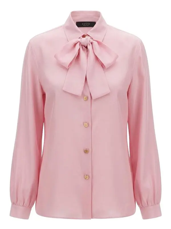Gucci Silk Twill Shirt With Pussy Bow And Enameled Gg Buttons - Light Pink