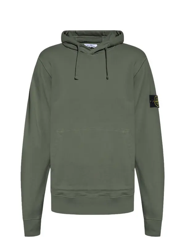 Stone Island Cotton Hoodie With Logo Badge - Moss Green