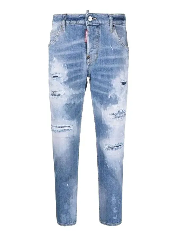 Dsquared2 Ripped Detail Cropped Jeans - Blue