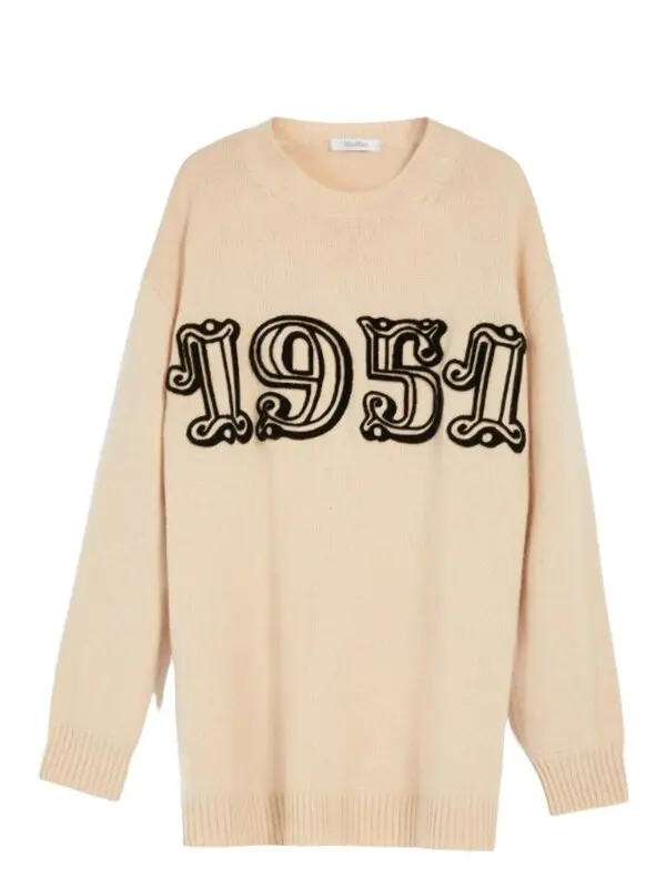 Max Mara Long-sleeved Knitted Sweater With '1951' Decal - Brown