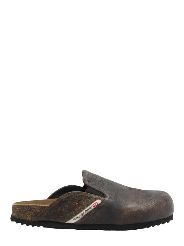 DIESEL® Slip-on Leather Slippers With Serrated Sole - Brown
