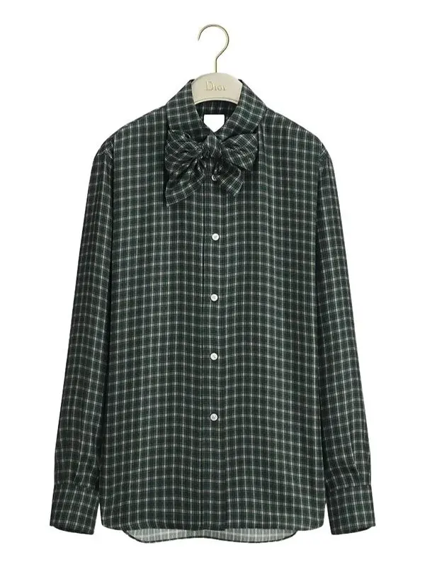 Dior Plaid Shirt With Detachable Bow Tie - Green