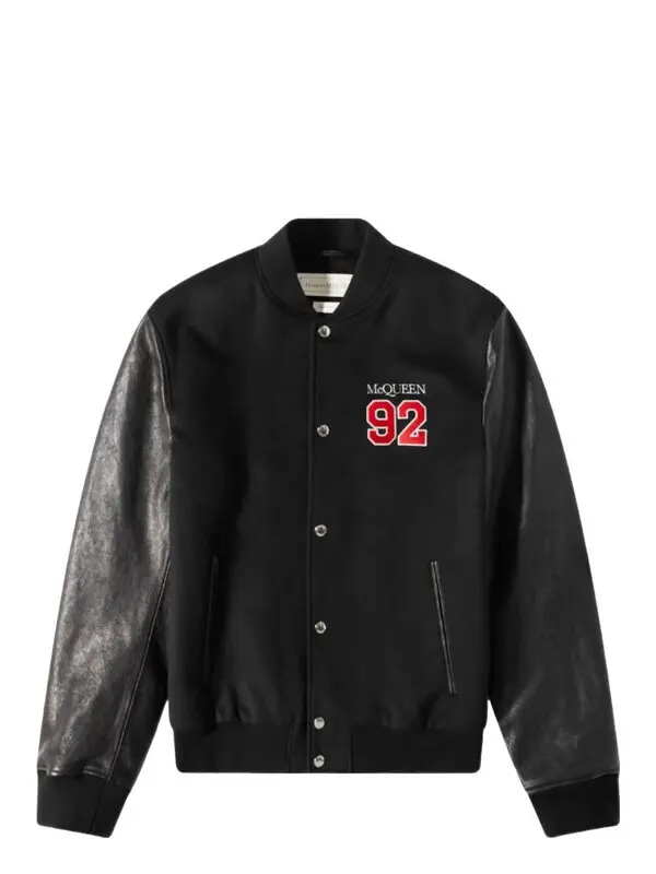 Alexander McQueen Embroidered Logo Bomber Jacket - Black