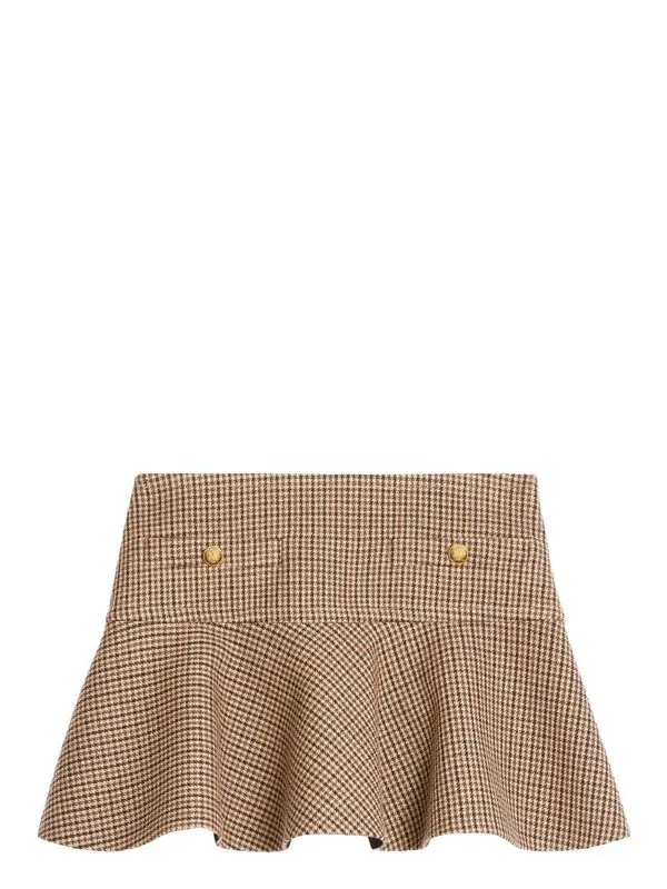 Celine Mini Skirt In Double Houndstooth Wool - Nude