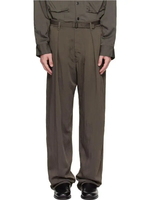 LEMAIRE Front Pleat Belted Pants - Bark Brown