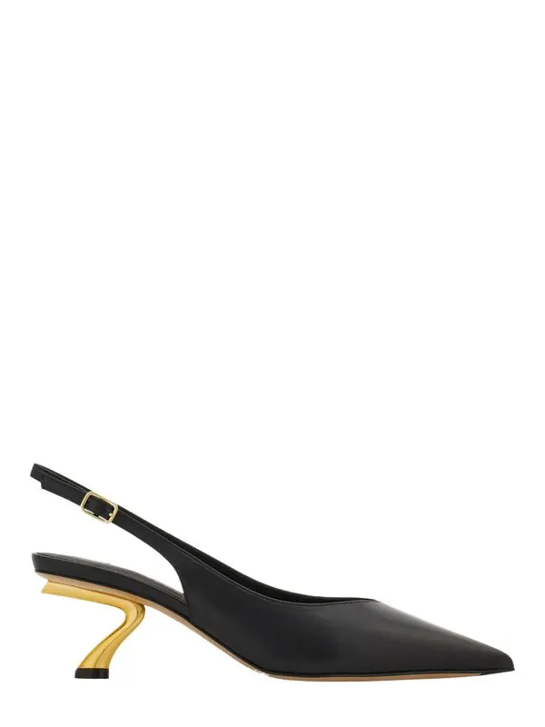 FERRAGAMO Leather Pointed-toe Slingback Pumps With Sculptural Heel - Black