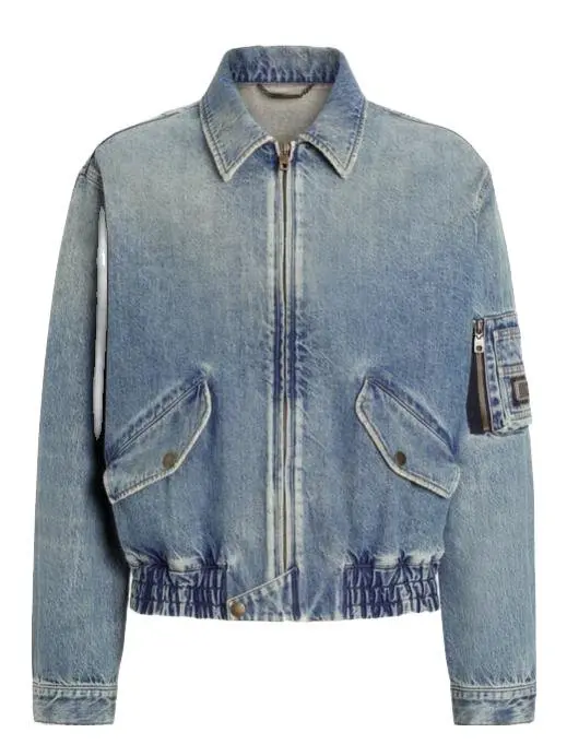 Dolce & Gabbana Logo Tag Zipped Denim Bomber Jacket - Blue