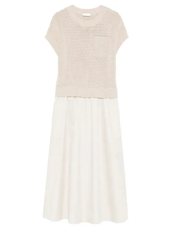Peserico Gathered Knitted Midi Dress - White