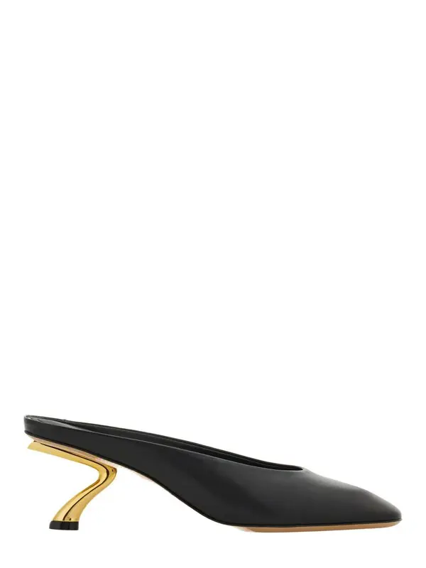 FERRAGAMO S-shaped Heeled Mules - Black