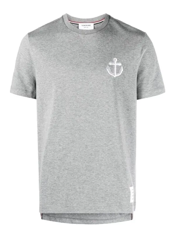 Thom Browne Anchor Embroidered Crewneck T-shirt - Grey