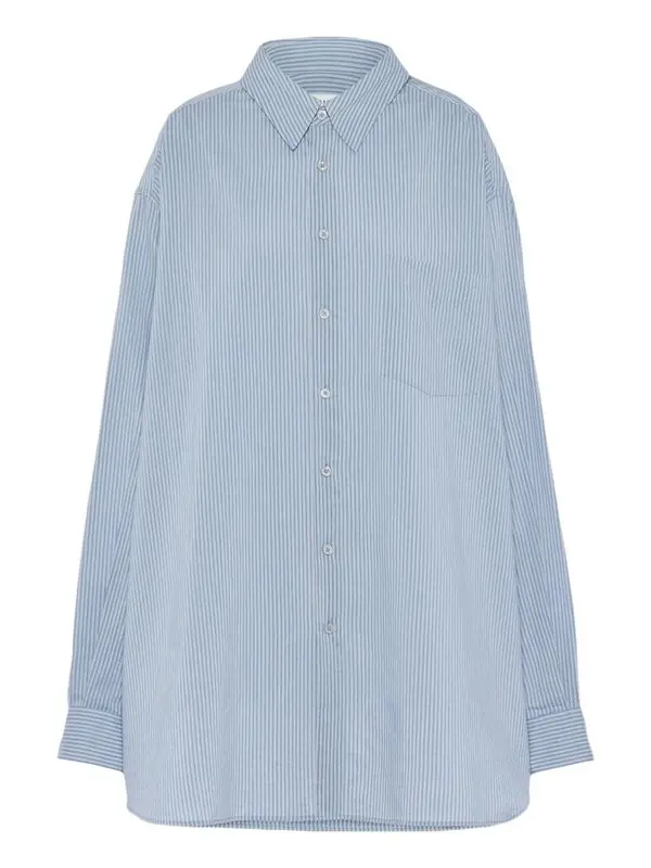 MAISON MARGIELA Oversized Striped Cotton Silk Shirt - Light Blue