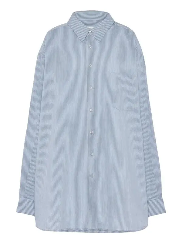MAISON MARGIELA Oversized Striped Cotton Silk Shirt - Light Blue