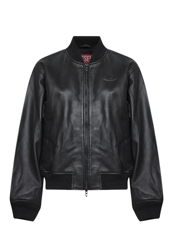 DIESEL® Ribbed Leather Bomber Jacket - Black