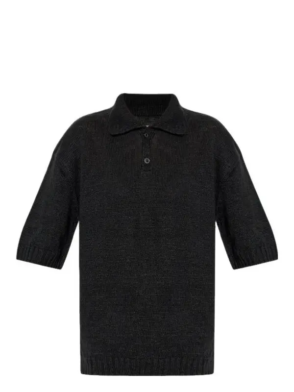 MAISON MARGIELA Short-sleeve Knitted Polo Top - Black