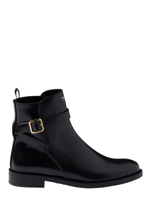 Prada Logo-printed Round-toe Ankle Boots - Black