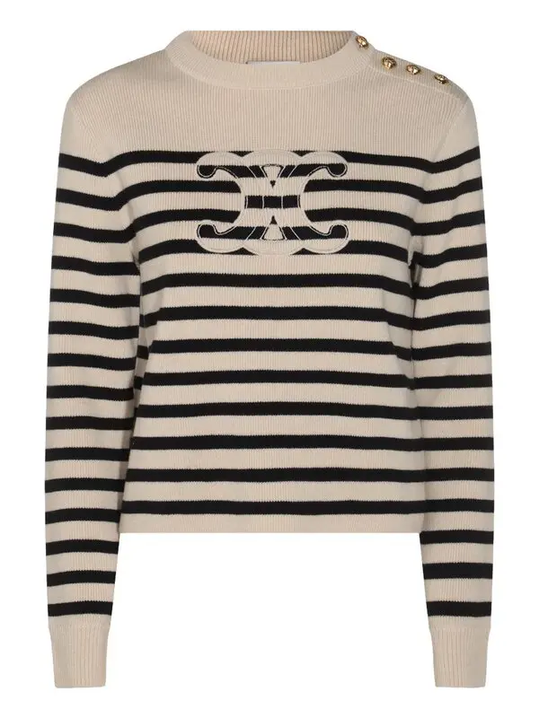 Celine Wool Cashmere Striped Crew Neck Sweater - No