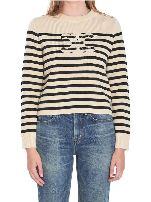 Celine Wool Cashmere Striped Crew Neck Sweater - Nude