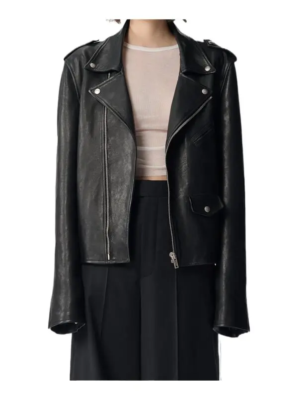 ANN DEMEULEMEESTER Anu" Asymmetrical Leather Biker Jacket - Black